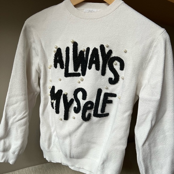 Zara | Shirts & Tops | Zara Girl Cream Color Sweatshirt With Pearls ...